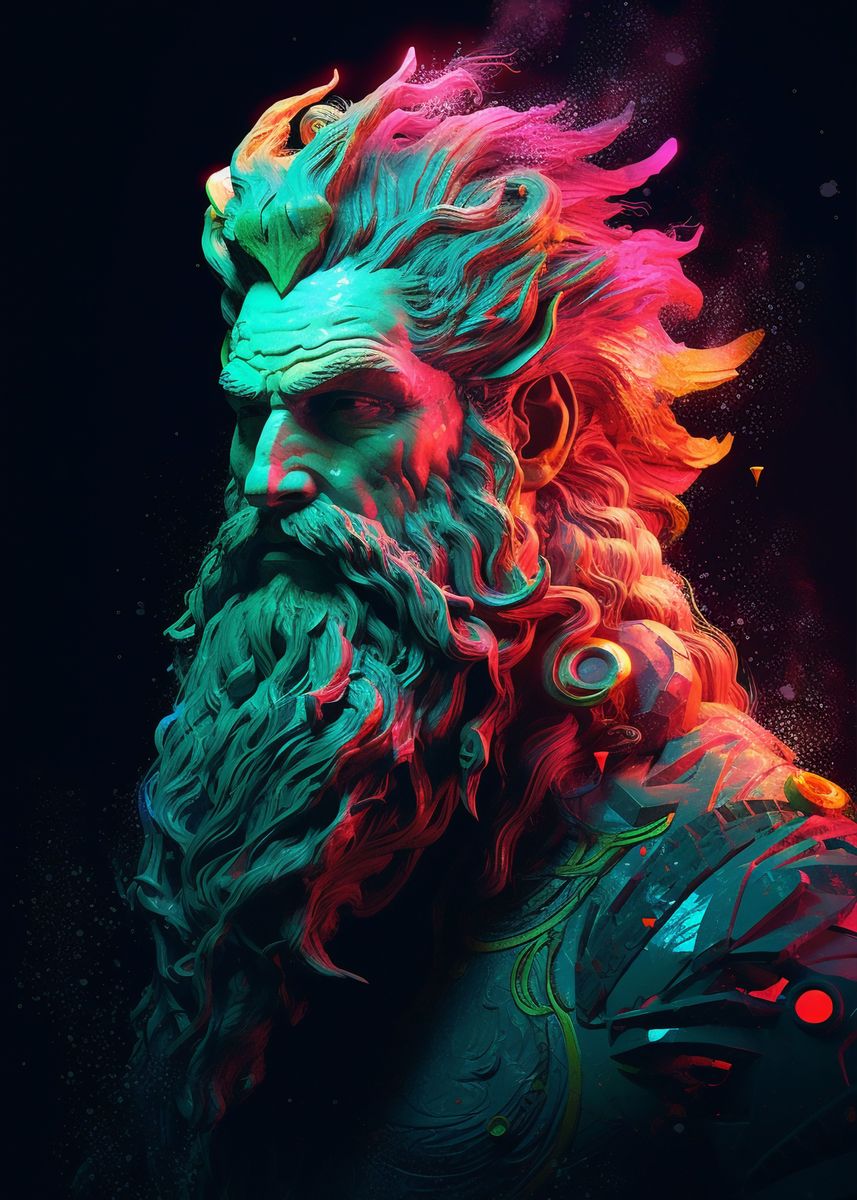 'Neon Poseidon' Poster, picture, metal print, paint by Cybronauts ...