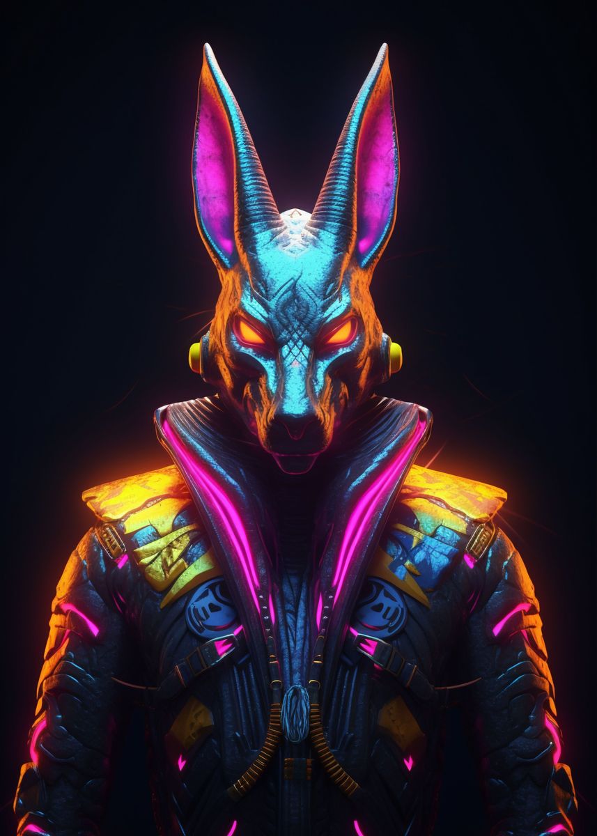 'Neon Cyberpunk Anubis' Poster, picture, metal print, paint by ...