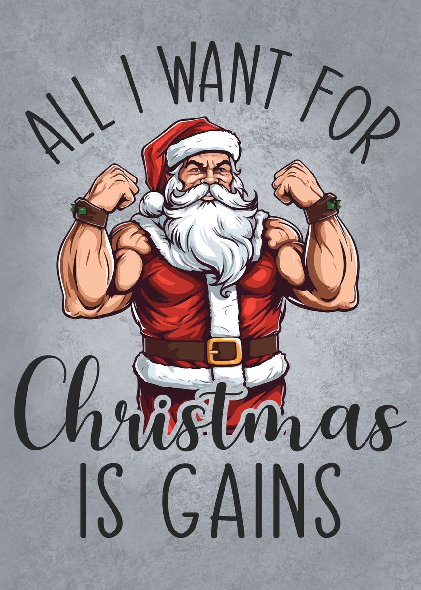 'Christmas Gains Santa Gym' Poster, picture, metal print, paint by ...
