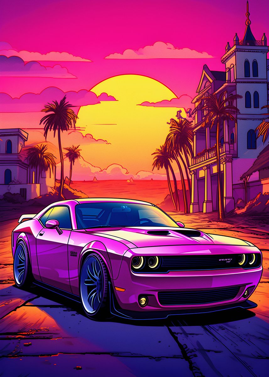 'Cars Sunset' Poster, picture, metal print, paint by Dream Reality ...