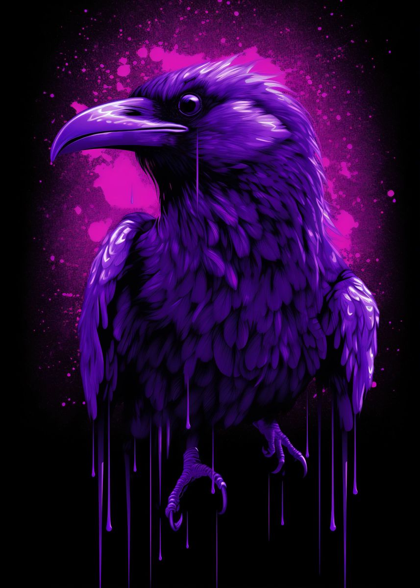 'Crow Purple Neon Lights' Poster, picture, metal print, paint by ...