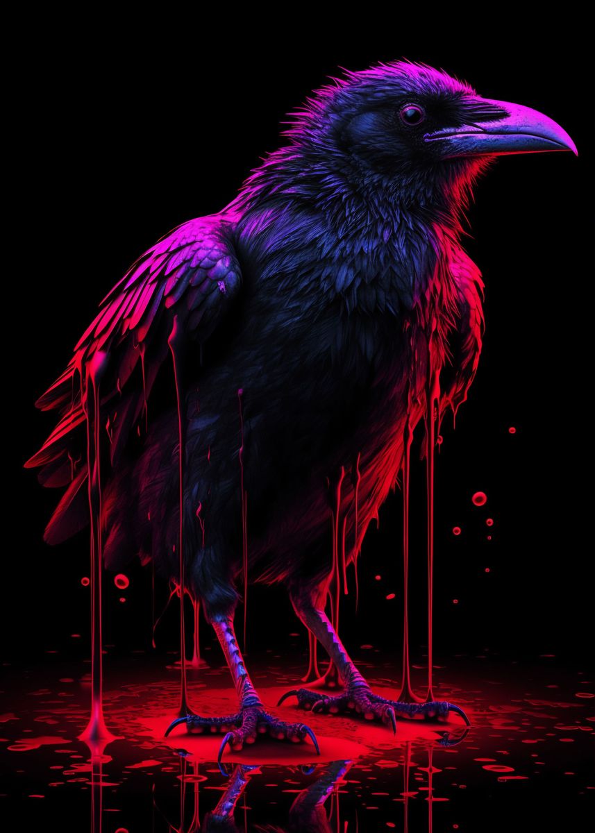 'Neon Crow ' Poster, picture, metal print, paint by Cybronauts | Displate