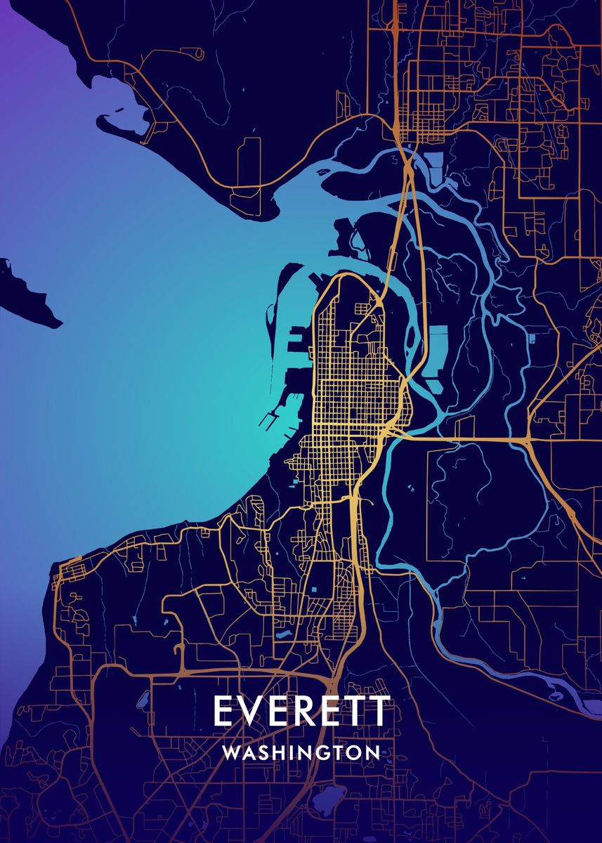 'Everett Map' Poster, picture, metal print, paint by Miracle Studio ...
