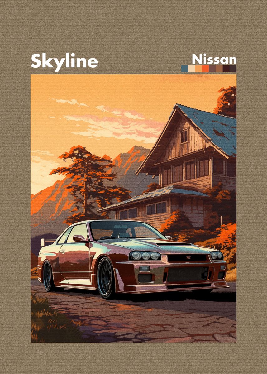 'Nissan Skyline ' Poster, picture, metal print, paint by TI KI | Displate