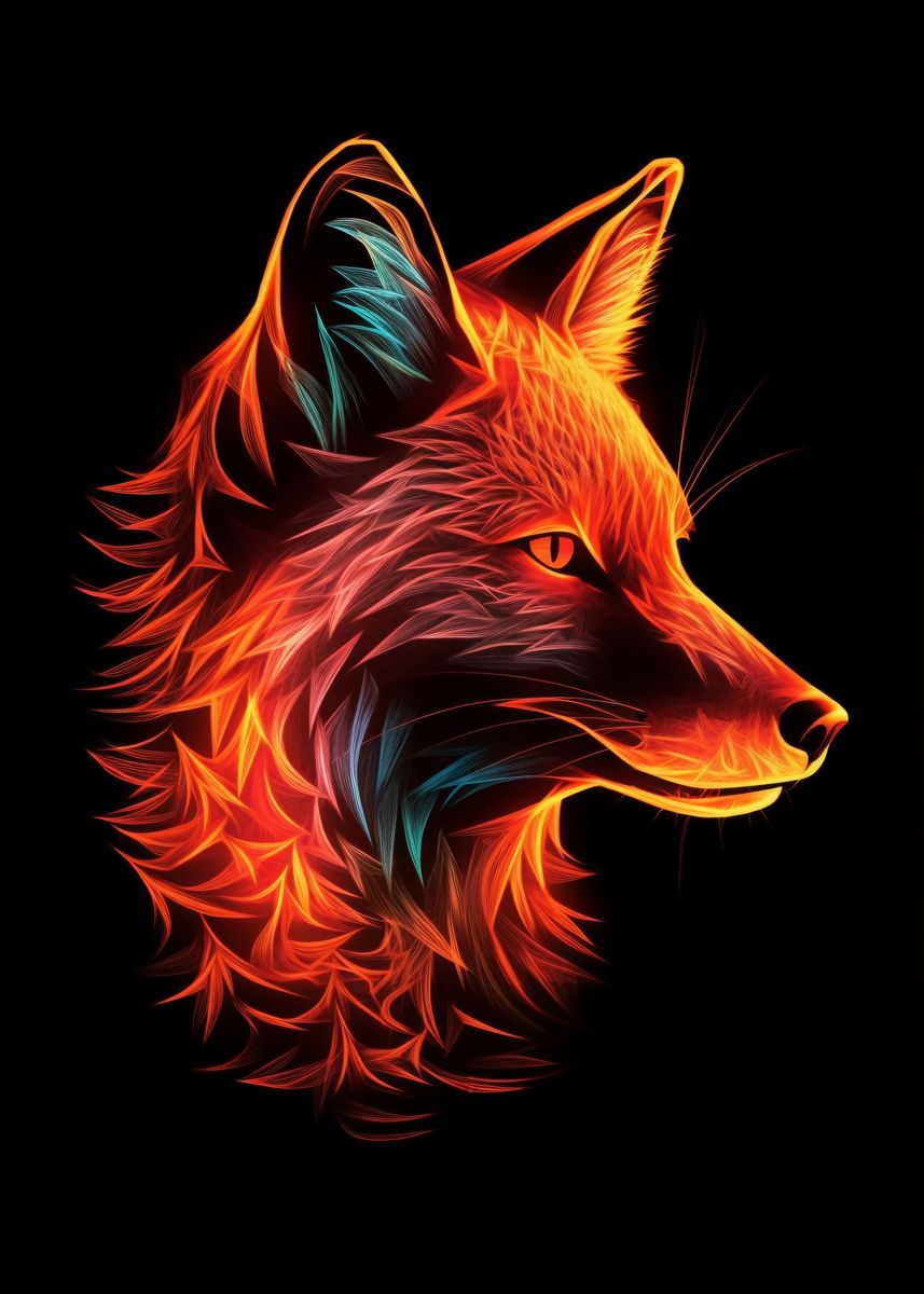 'Fire Fox with Neon Orange ' Poster, picture, metal print, paint by ...