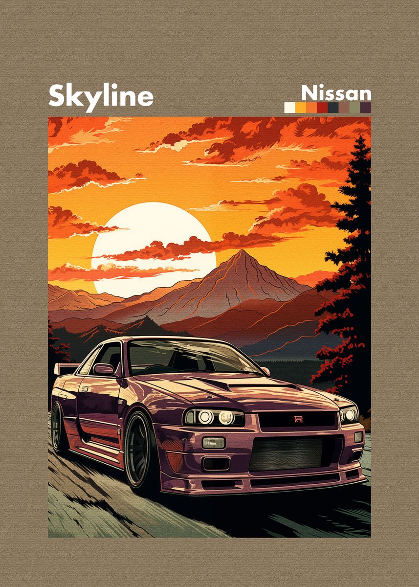 'Nissan Skyline ' Poster, picture, metal print, paint by TI KI | Displate
