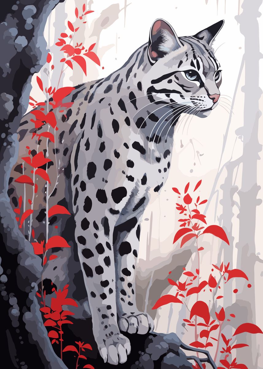'Ocelot Japanese Painting' Poster, picture, metal print, paint by Ray ...