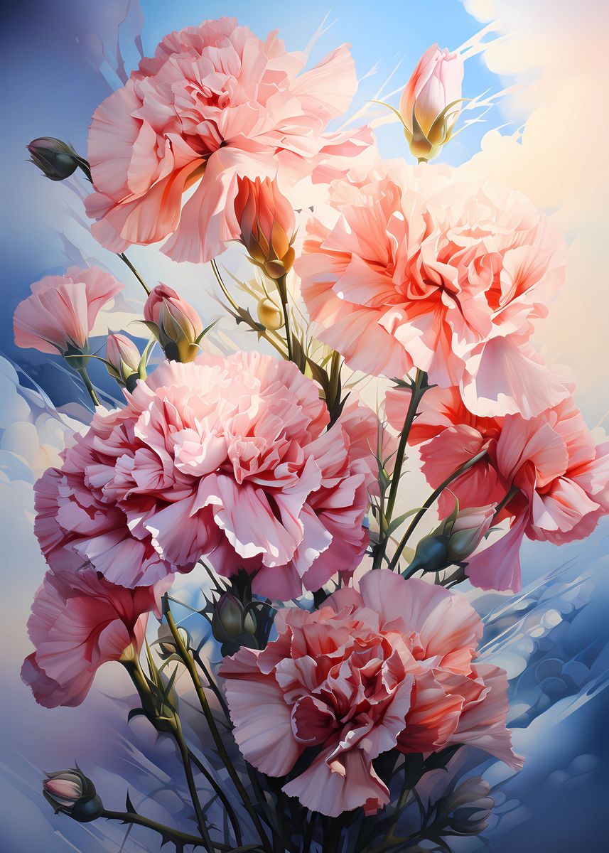 'Carnations' Poster, picture, metal print, paint by Tim Wilson | Displate