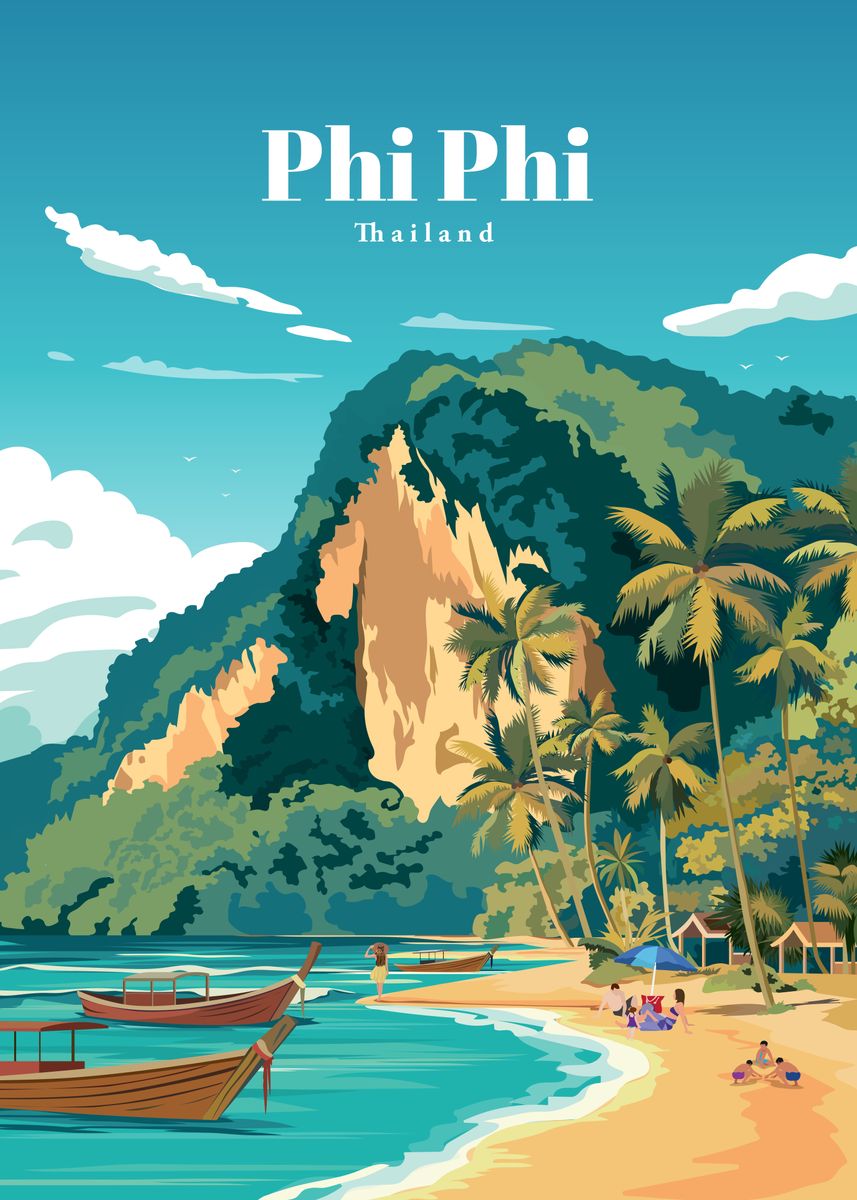 'Travel to Phi Phi' Poster, picture, metal print, paint by Studio 324 | Displate