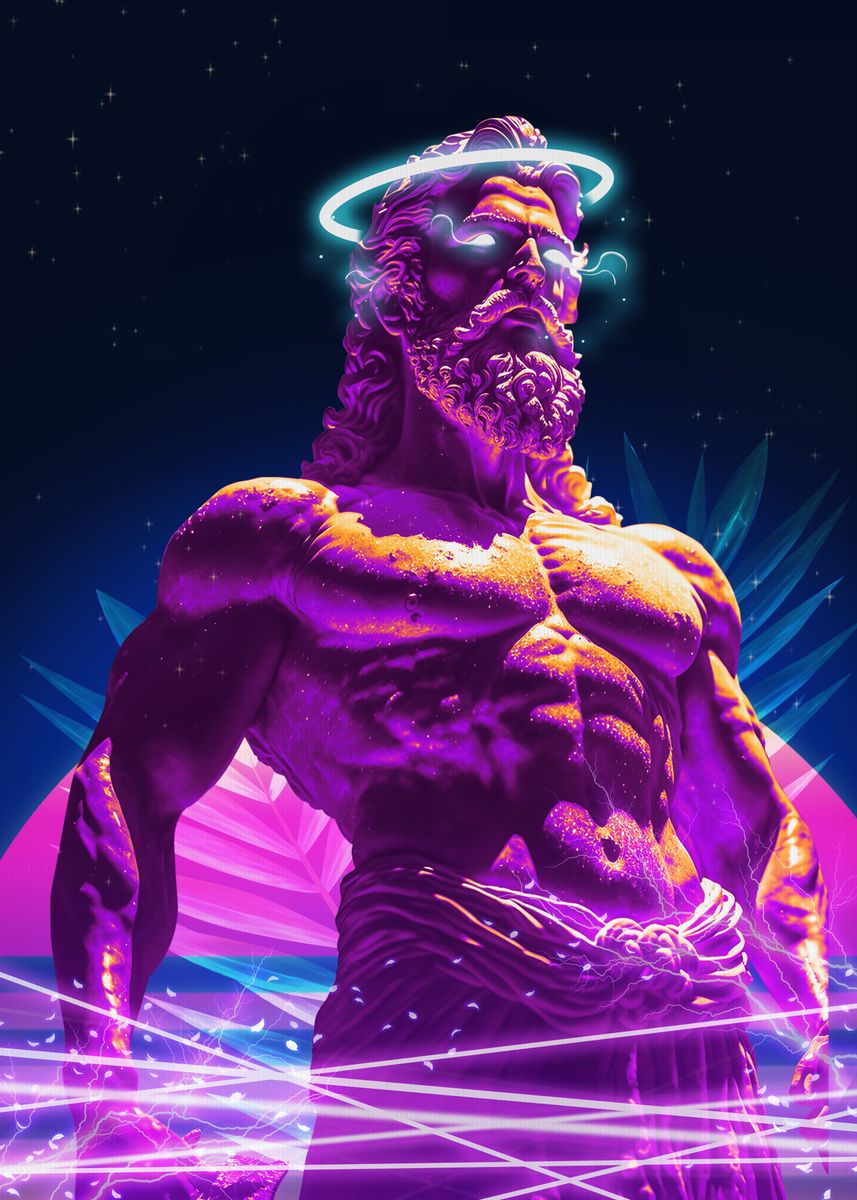 'Zeus Synthwave Sculpture' Poster, picture, metal print, paint by ...