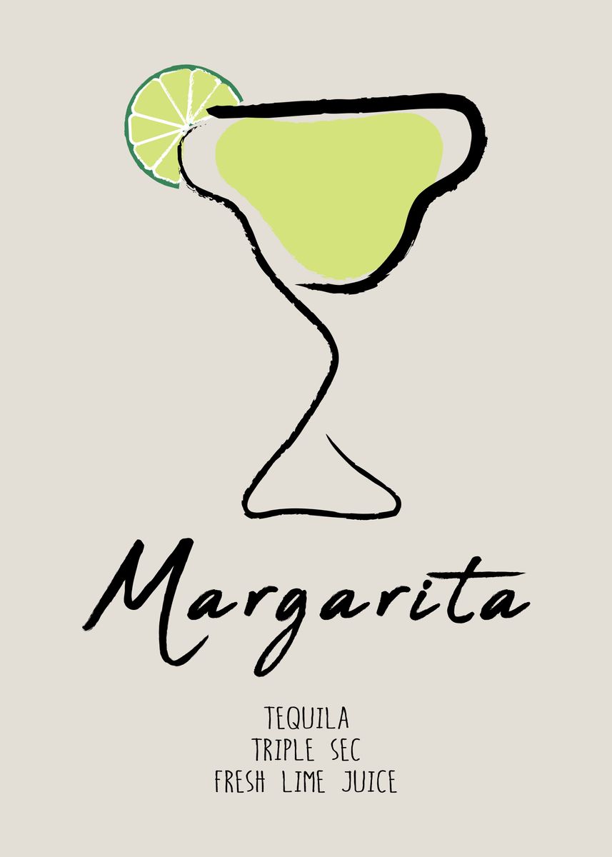 'Margarita Cocktail Sketch' Poster, picture, metal print, paint by ...