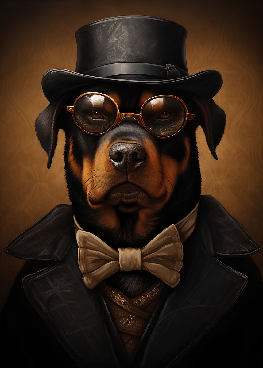 'Rottweiler dog detective' Poster, picture, metal print, paint by ...