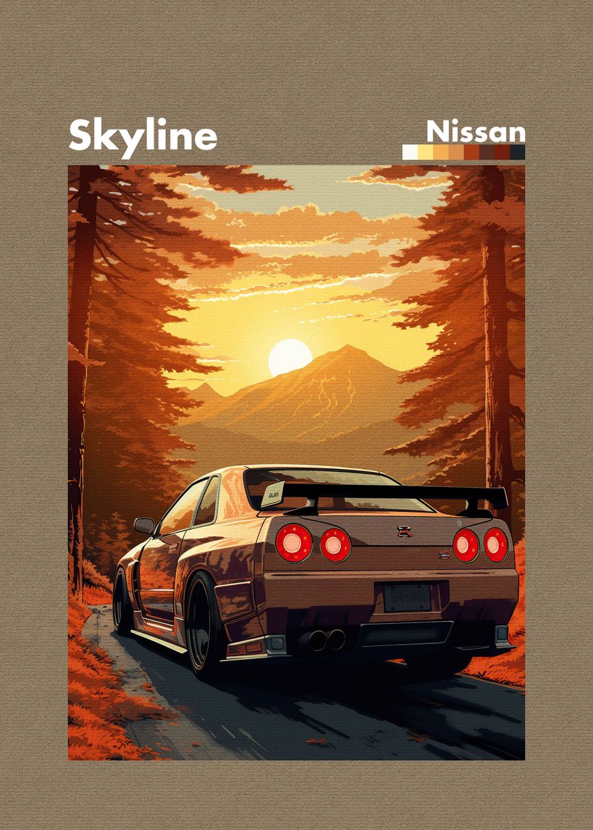 'Nissan Skyline ' Poster, picture, metal print, paint by TI KI | Displate