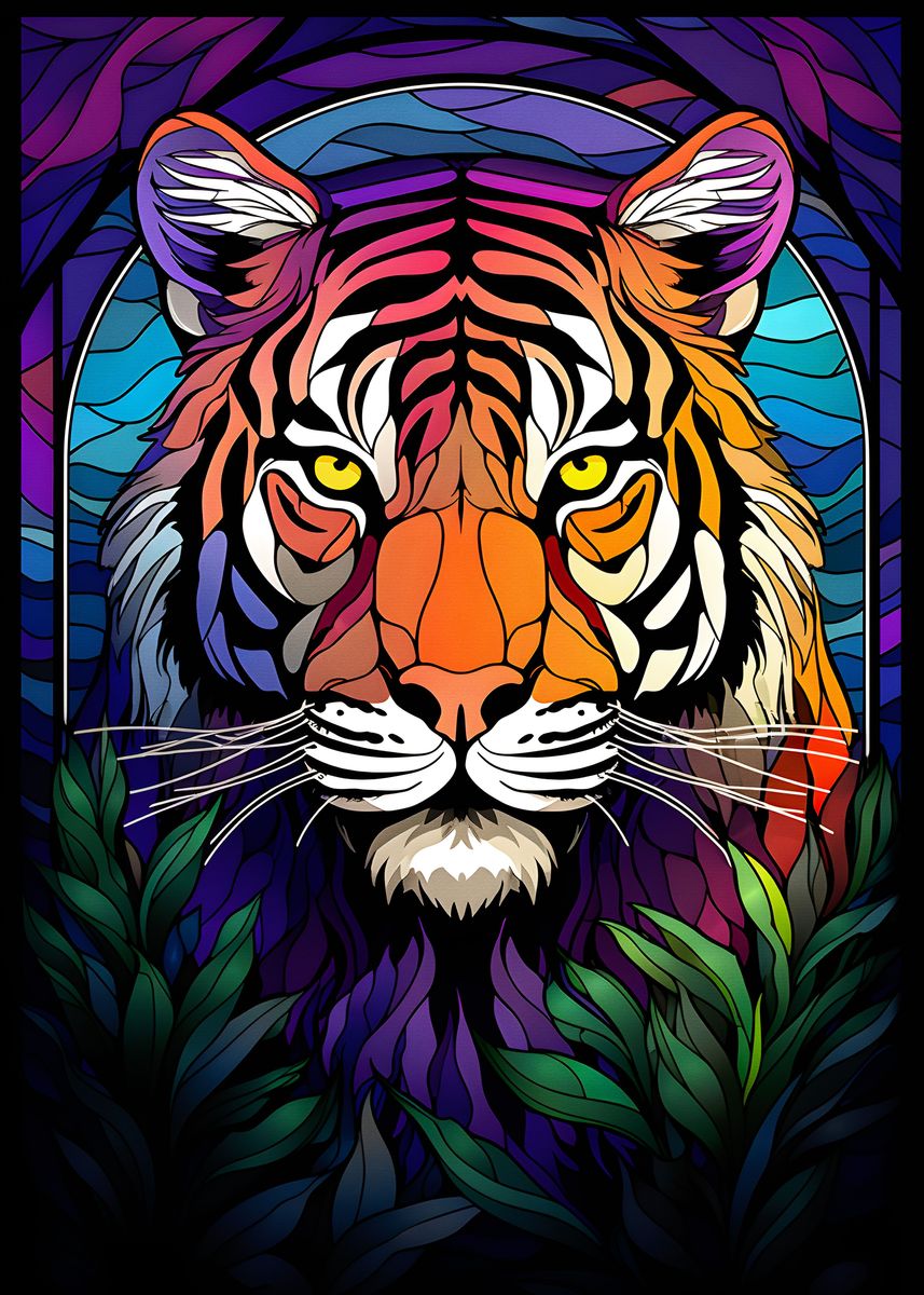 'Colorful Tiger' Poster, picture, metal print, paint by Elz art | Displate