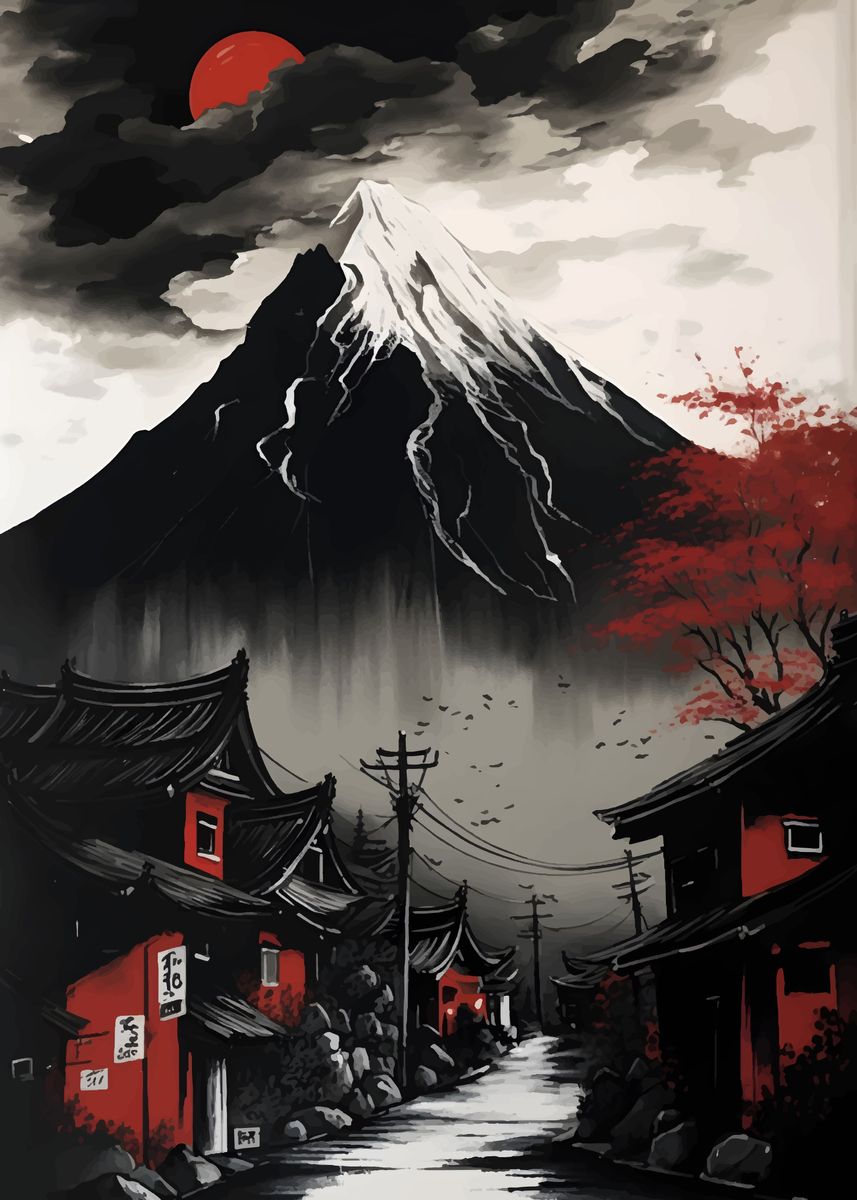 'Red Moon Japan' Poster, picture, metal print, paint by Amateras Design ...