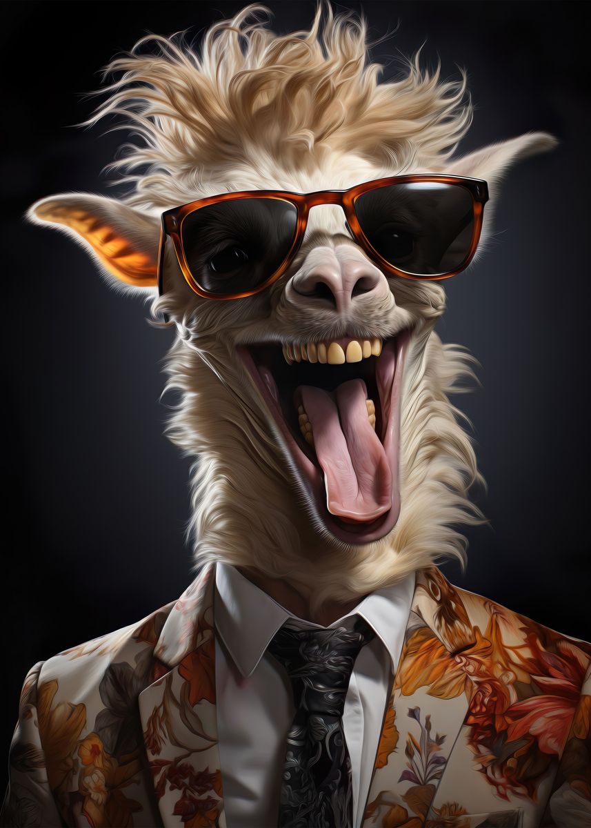 'Funny Llama' Poster, picture, metal print, paint by Nerdworld 1 | Displate