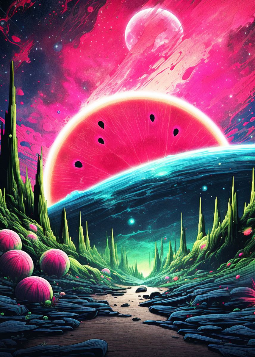 'Universe Watermelon Moon' Poster, picture, metal print, paint by ...