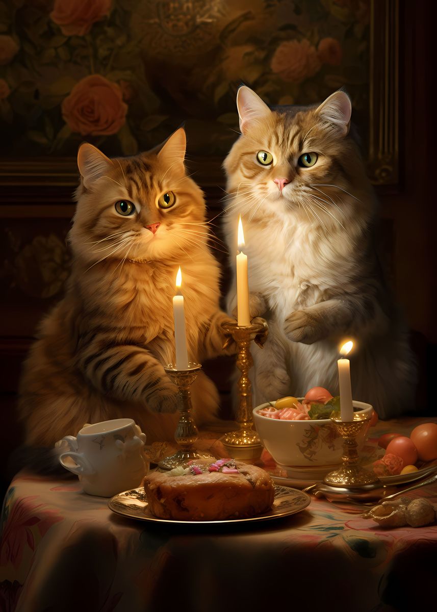 'Fat Cats Dinner Kitchen' Poster, picture, metal print, paint by ...