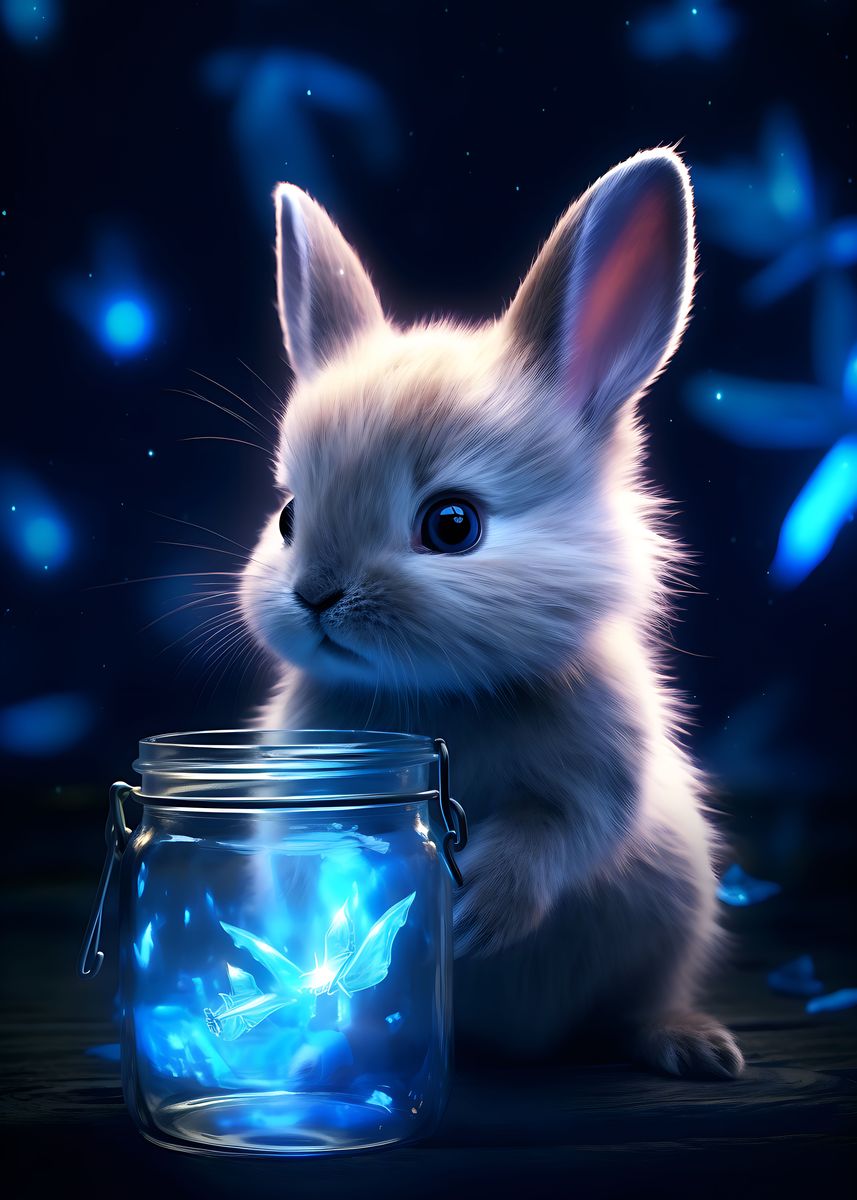 'Cute rabbit Luminous Glow' Poster, picture, metal print, paint by ...
