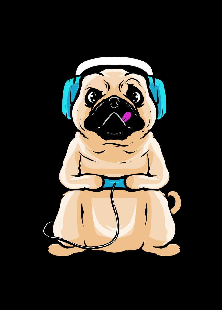 'Gaming Pug Video Gaming' Poster, picture, metal print, paint by Bright ...