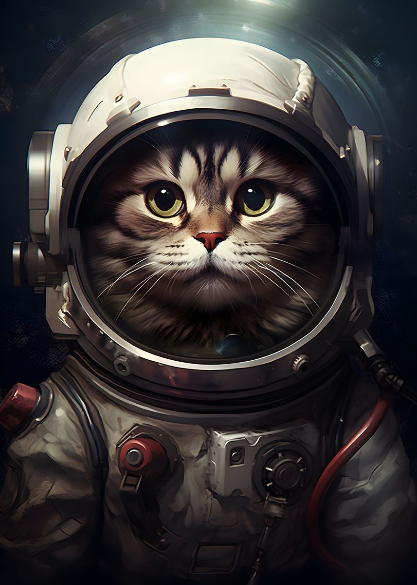 'Astronaut Cat outer space' Poster, picture, metal print, paint by ...
