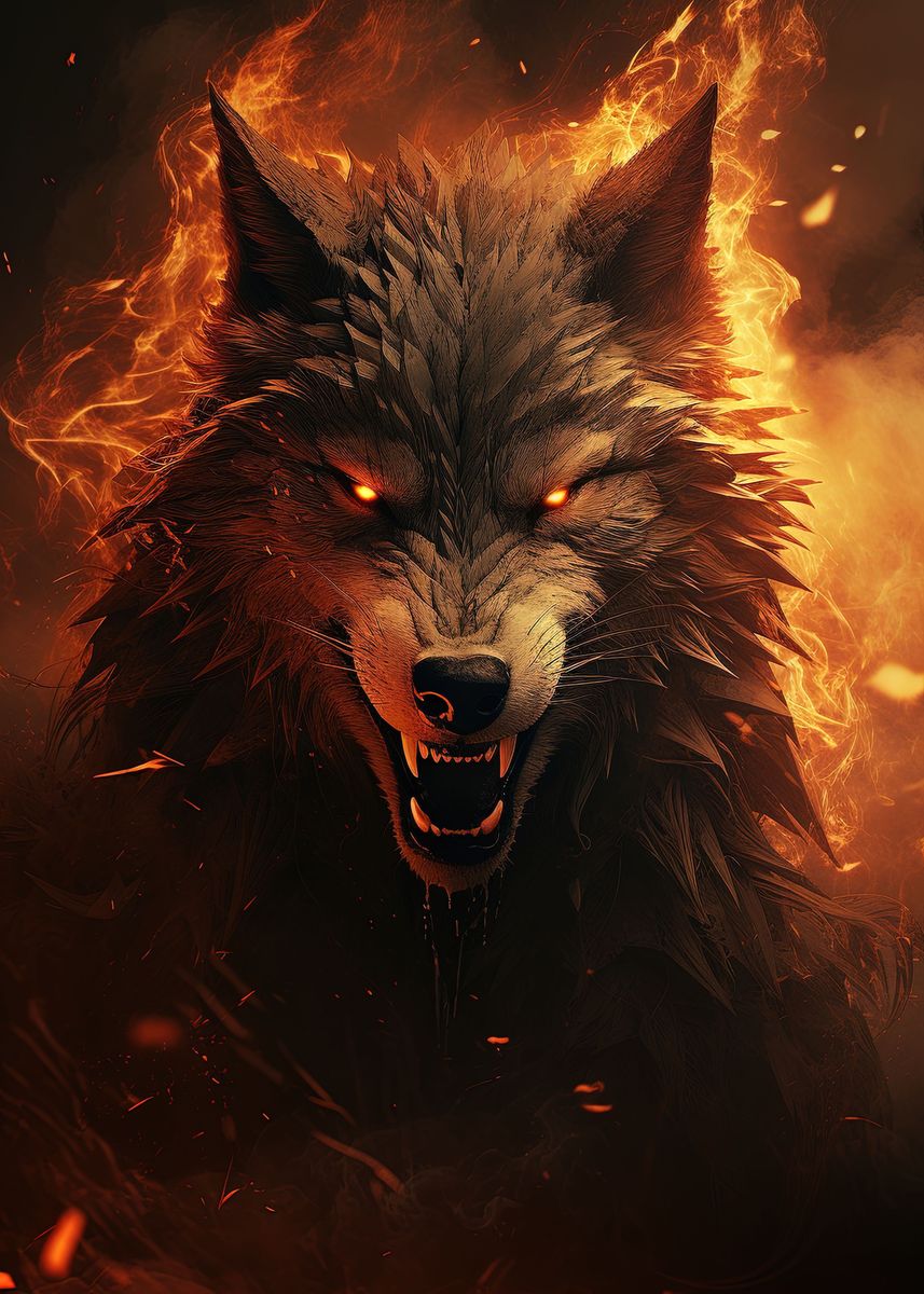 'Fire Wolf' Poster, picture, metal print, paint by GLITCHED ART | Displate