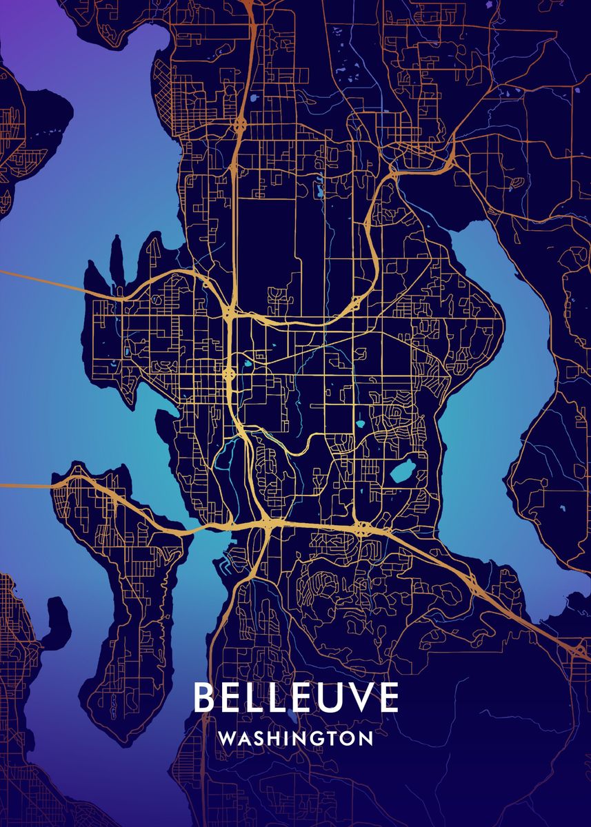 'Bellevue Map' Poster, picture, metal print, paint by Miracle Studio ...
