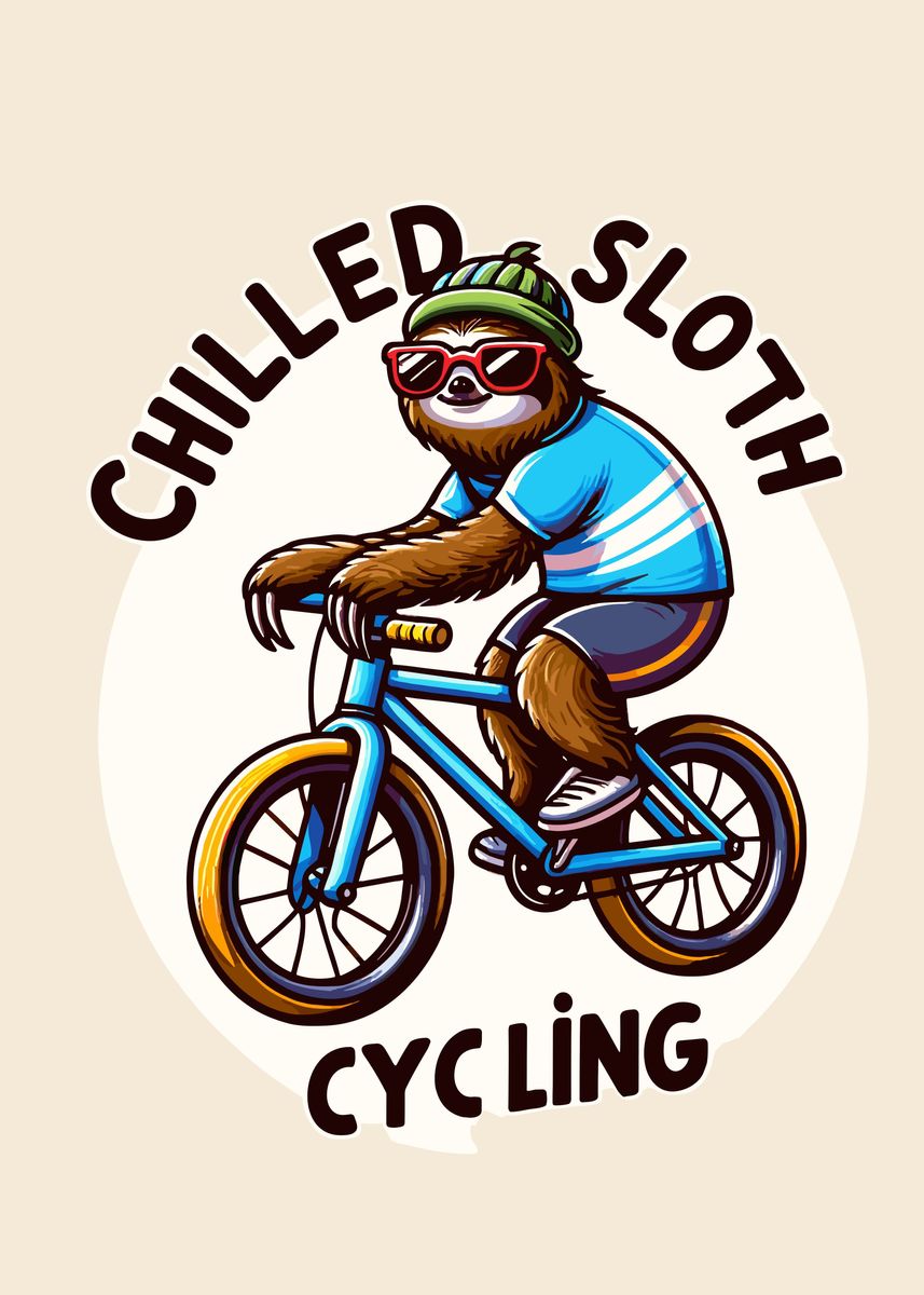 'Chilled Sloth Bike Ride' Poster, picture, metal print, paint by ...