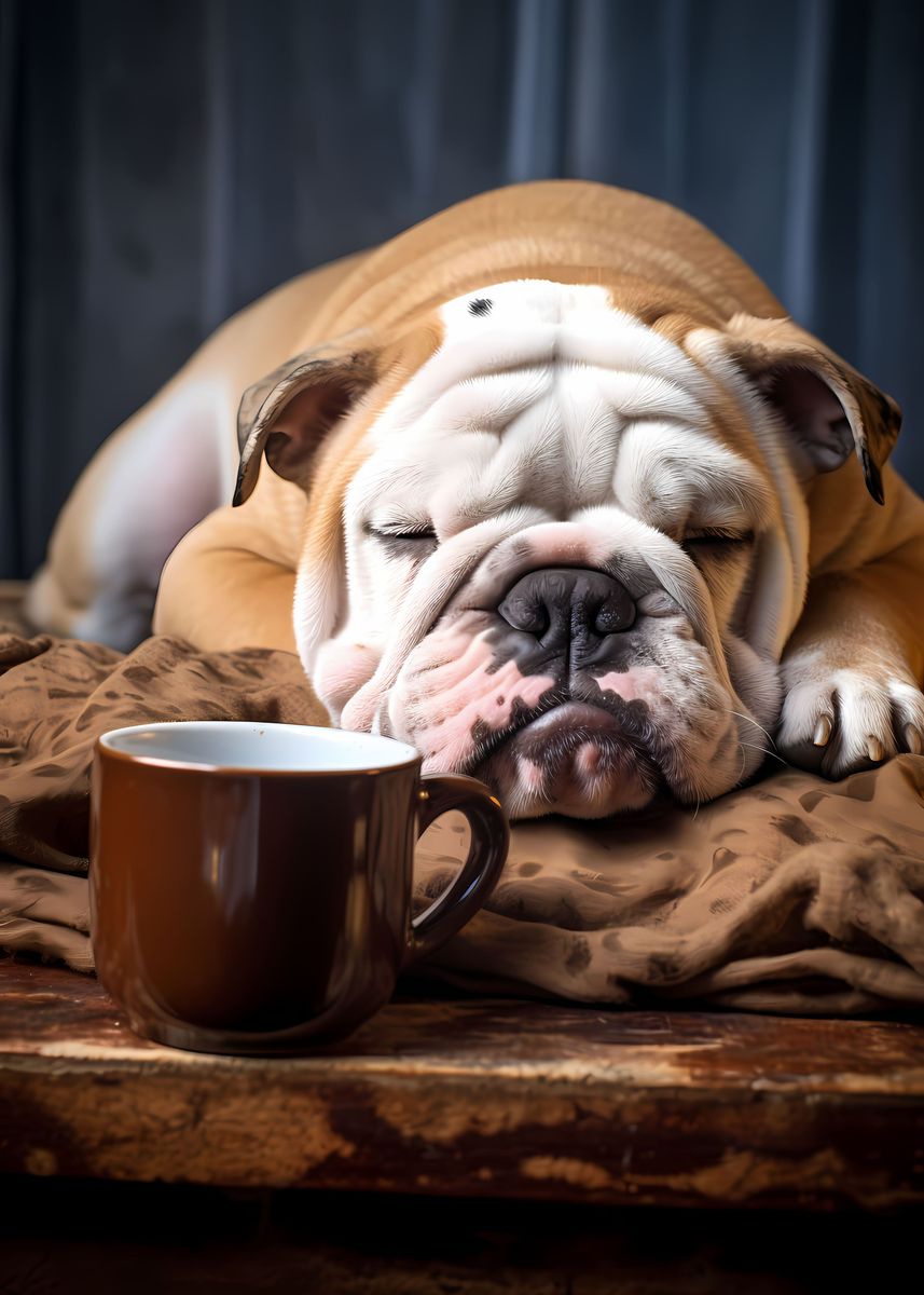 'Bulldog Coffee Kitchen Dog' Poster, picture, metal print, paint by ...