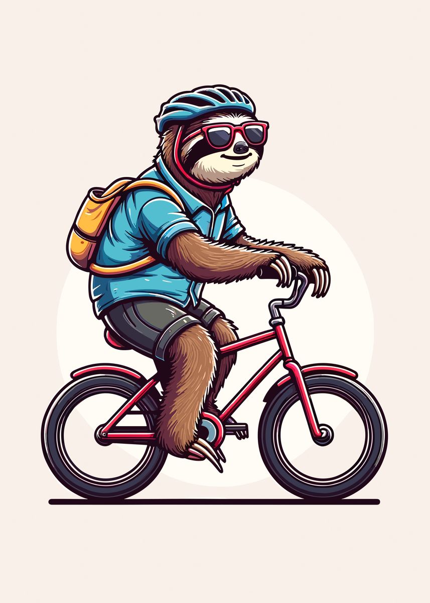 'Chilled Sloth Bike Ride' Poster, picture, metal print, paint by ...