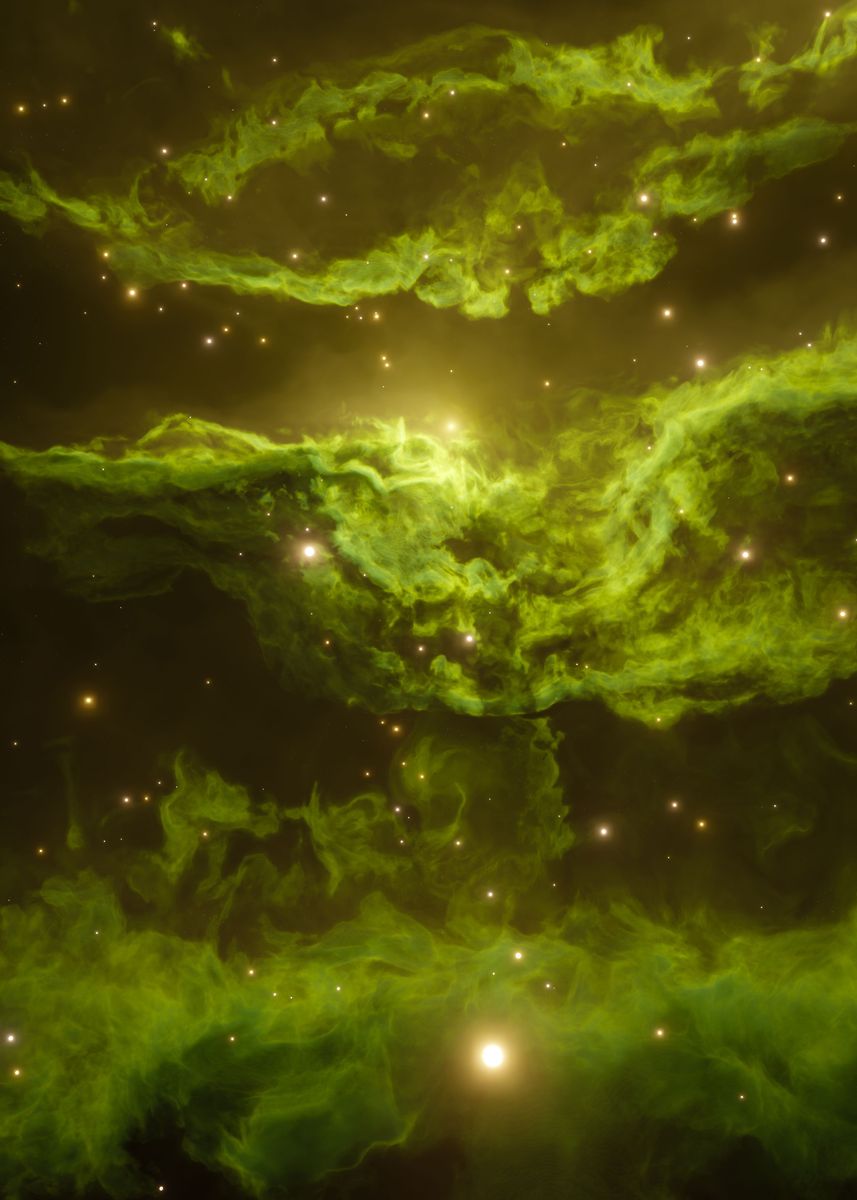 'Green Layers Nebula' Poster, picture, metal print, paint by Matej ...