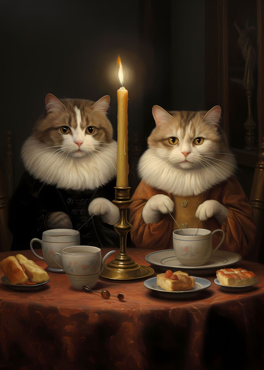 'Fat Cats Dinner Kitchen' Poster, picture, metal print, paint by ...