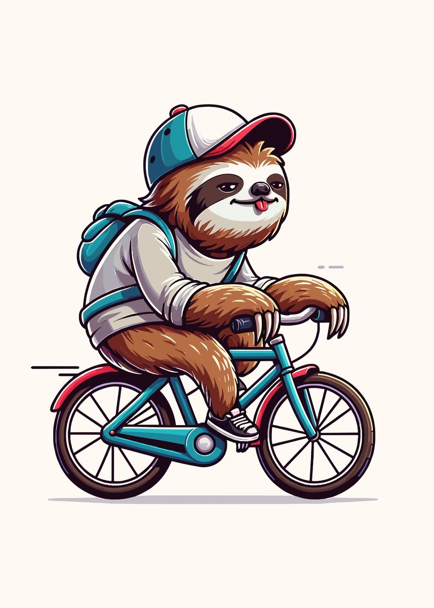 'Chilled Sloth Bike Ride' Poster, picture, metal print, paint by ...