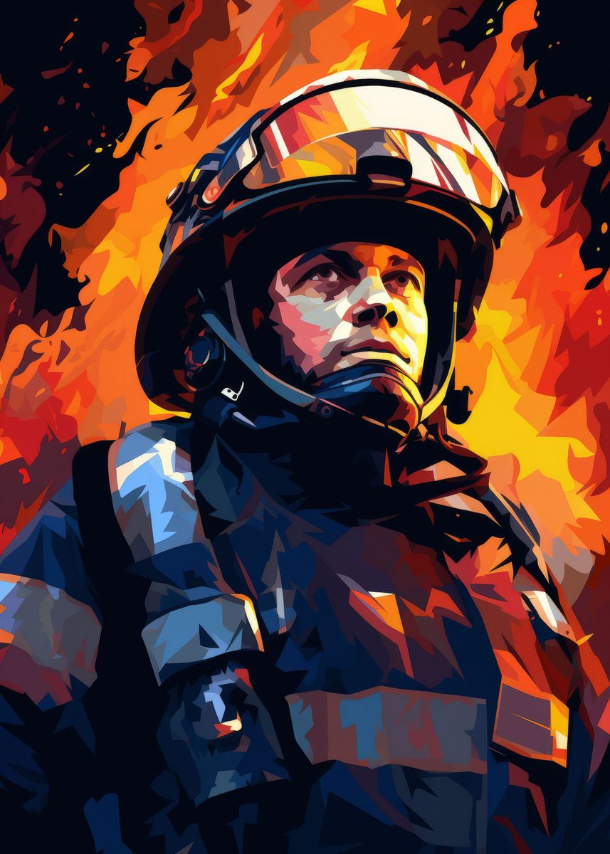'Firefighter Flame' Poster, picture, metal print, paint by AnHa | Displate