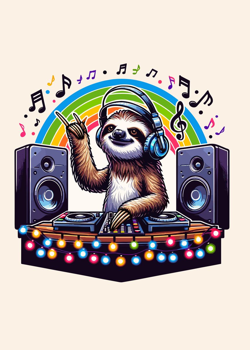 'Sloth DJ Rocks the Music' Poster, picture, metal print, paint by ...