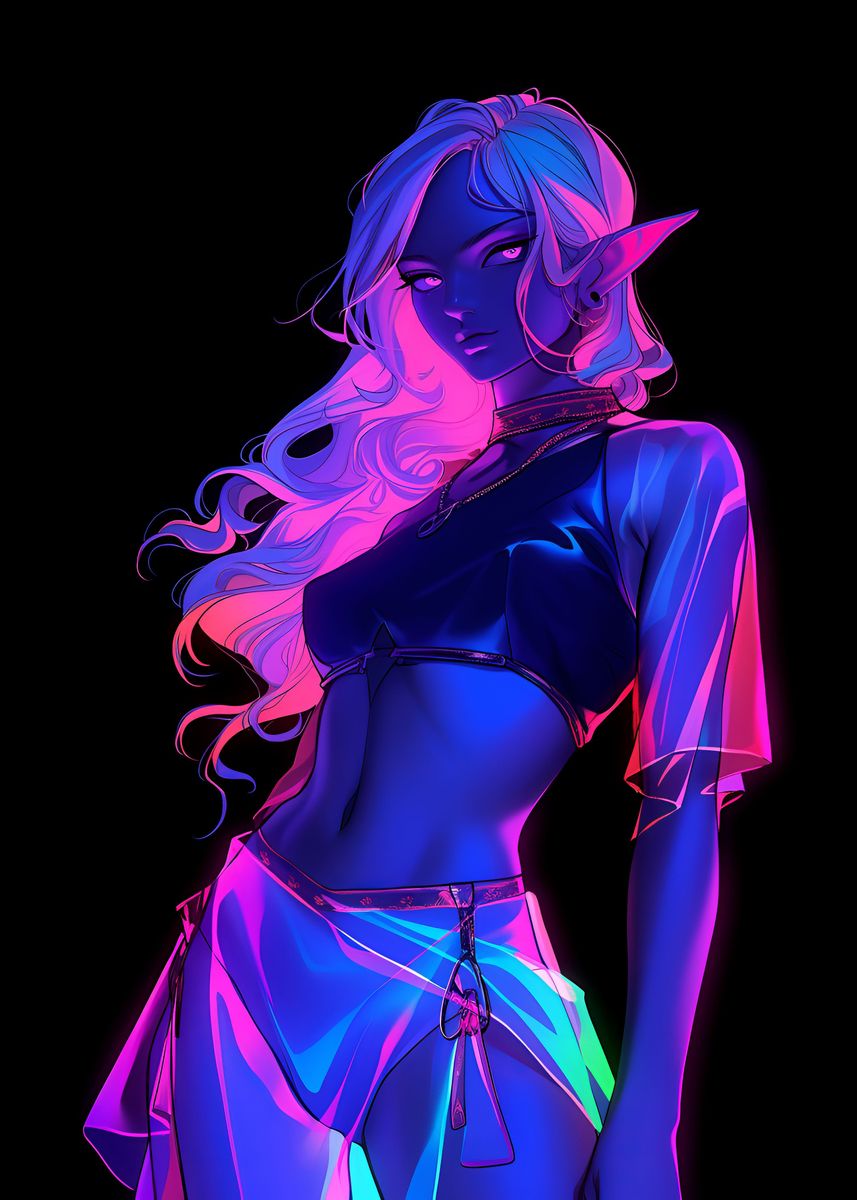 'Sexy Night Elf Neon Model' Poster, picture, metal print, paint by Dark Knight | Displate