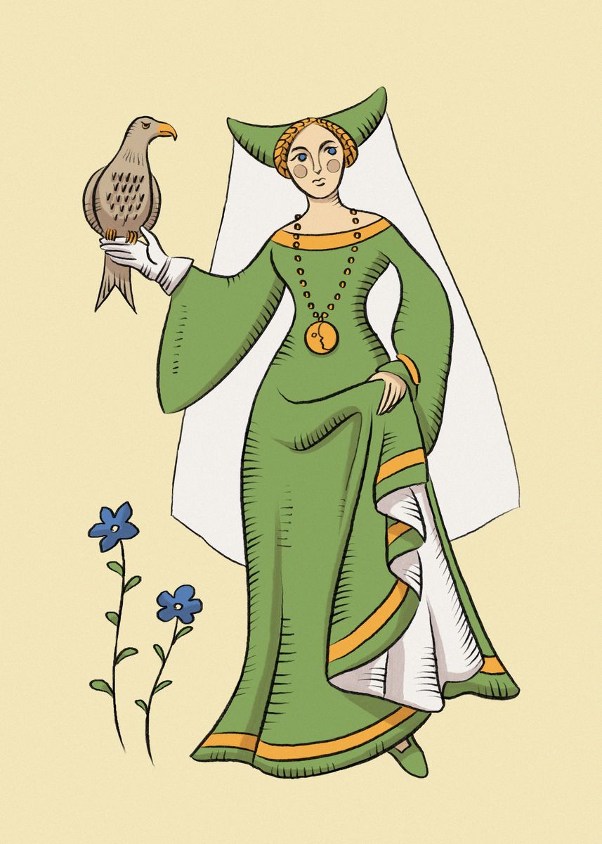 'The lady and her hawk ' Poster, picture, metal print, paint by ...