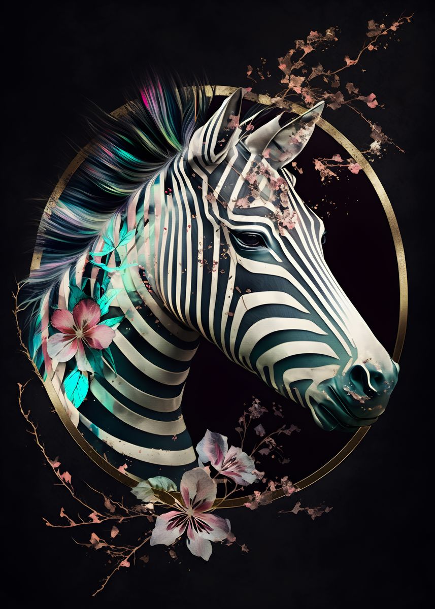 'Zebra Cherry Flowres' Poster, picture, metal print, paint by Dream ...