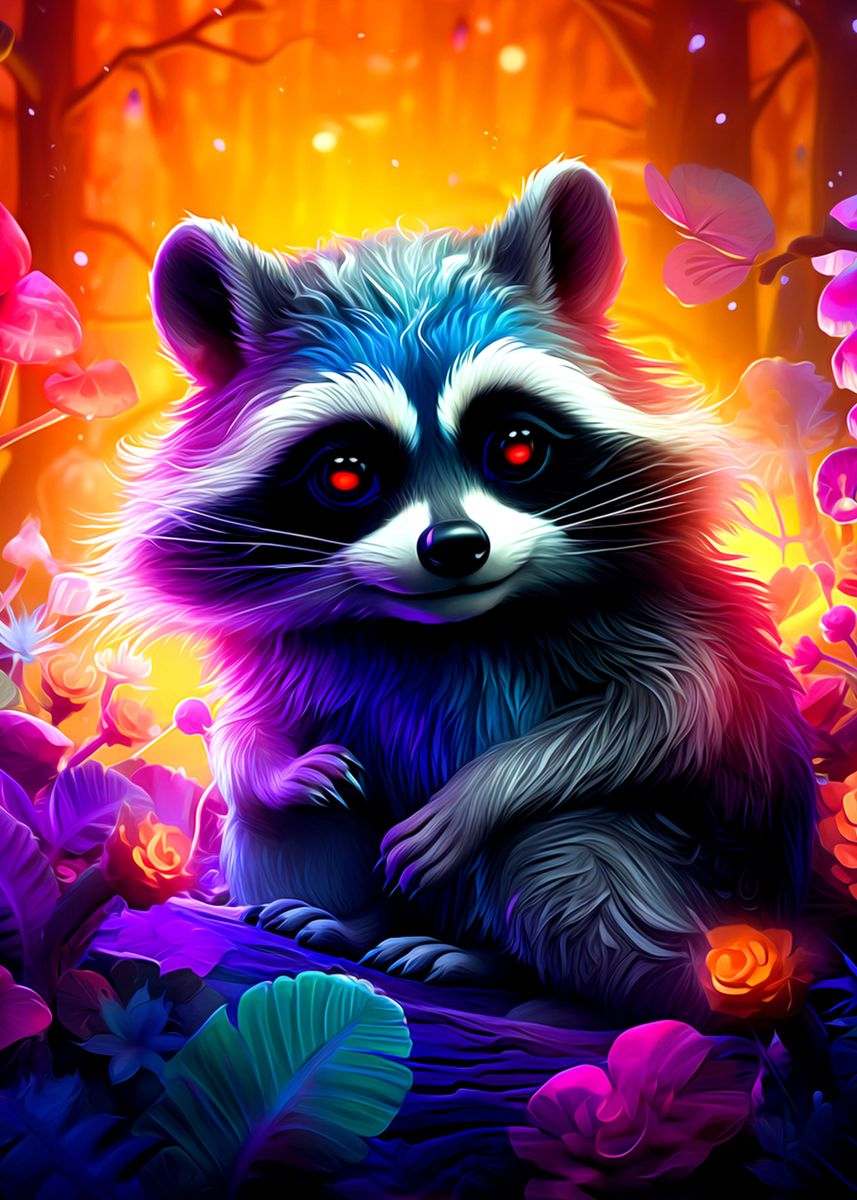 'Cute Raccoon' Poster, picture, metal print, paint by khac vinh | Displate