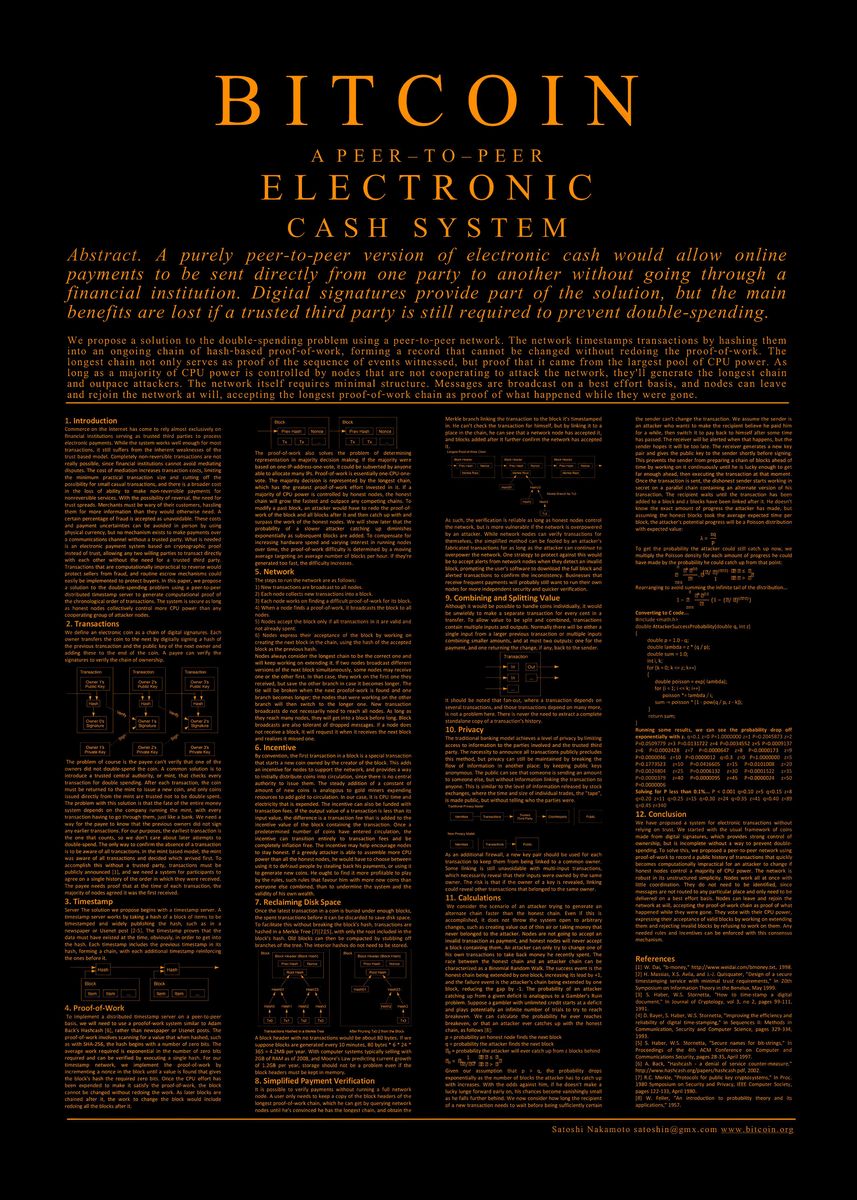 'Bitcoin White Paper' Poster, picture, metal print, paint by The Fire ...