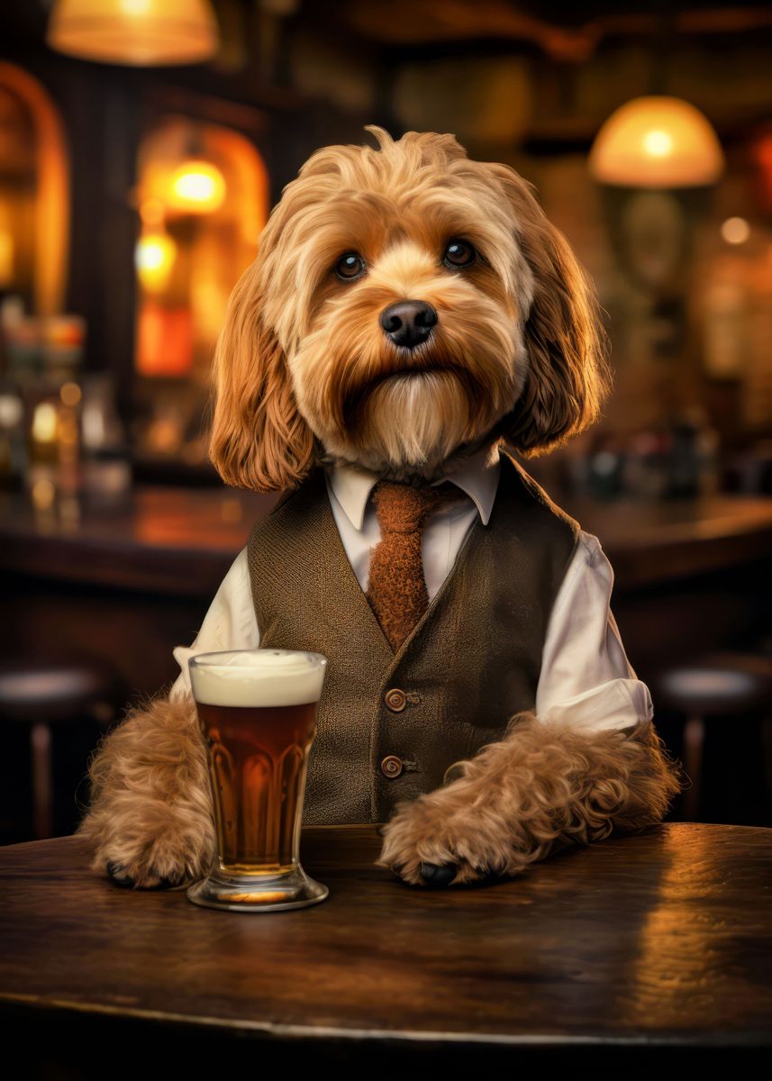 'Cockapoo Dog in the Pub' Poster, picture, metal print, paint by Craig ...