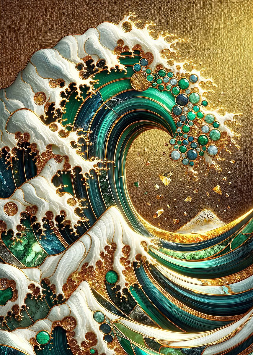 'Gold Great Wave Abstract ' Poster, picture, metal print, paint by ...