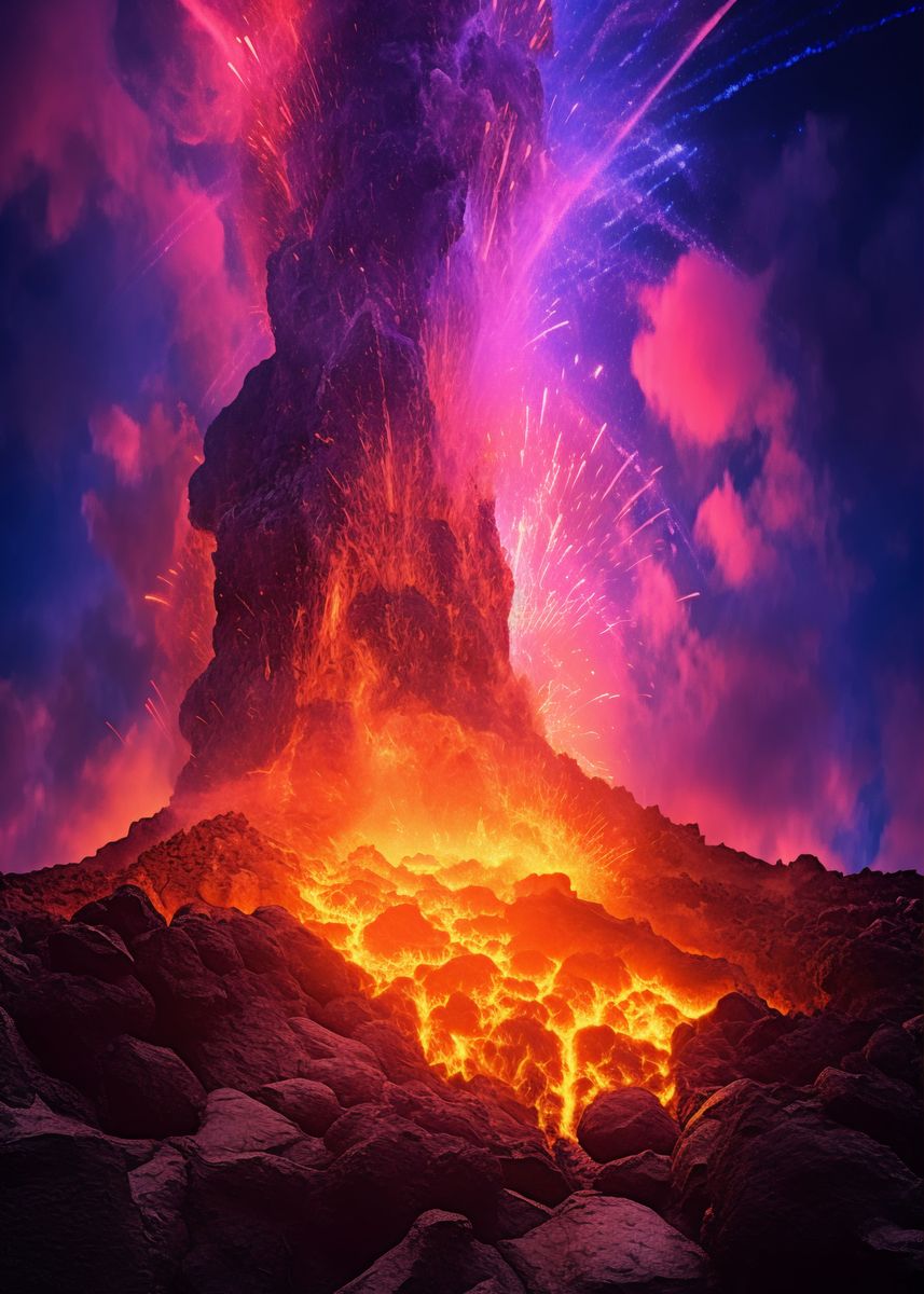 'Colorful Volcanic Eruption' Poster by Cybronauts | Displate