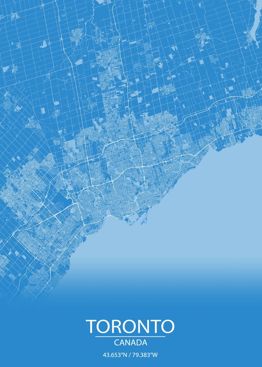'Toronto Canada Blue Map' Poster, picture, metal print, paint by Wall ...