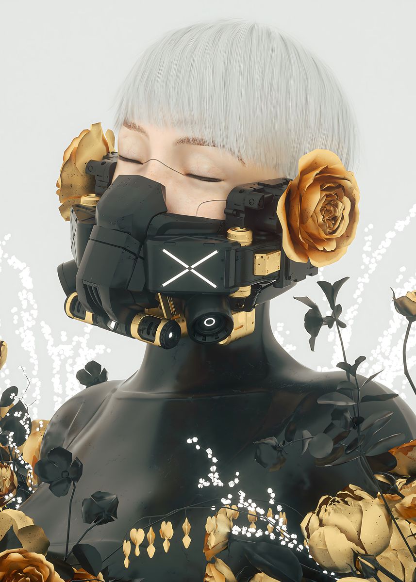 'Girl Cyborg Yellow Punk' Poster, picture, metal print, paint by ...