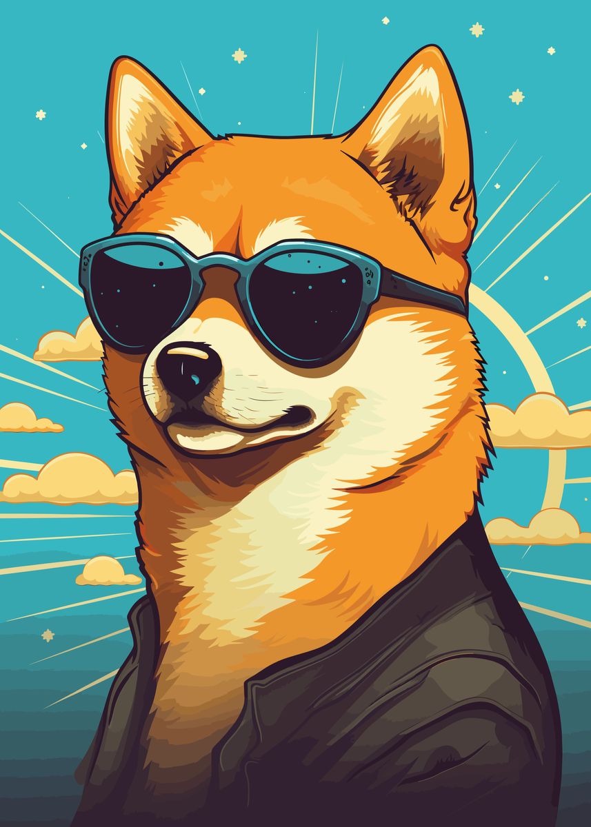 'Cool Shiba Inu Dog' Poster, picture, metal print, paint by Mesh | Displate