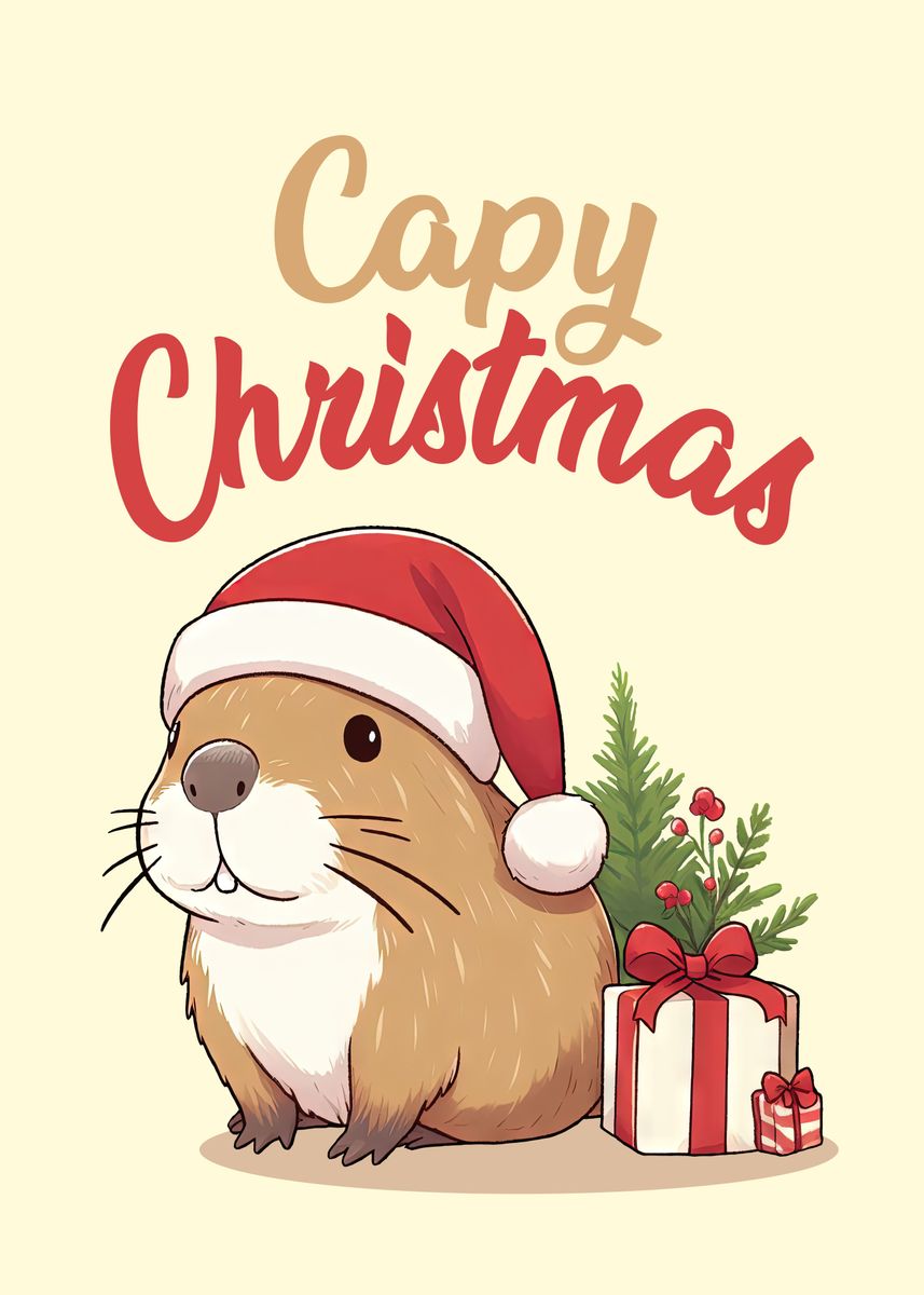 'Capy Christmas Capybara ' Poster, picture, metal print, paint by ...