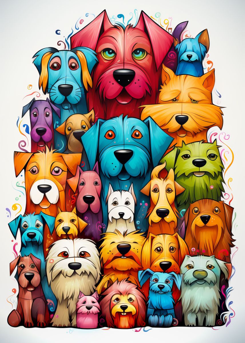 'A Colourful Pile of Dogs' Poster, picture, metal print, paint by Craig ...