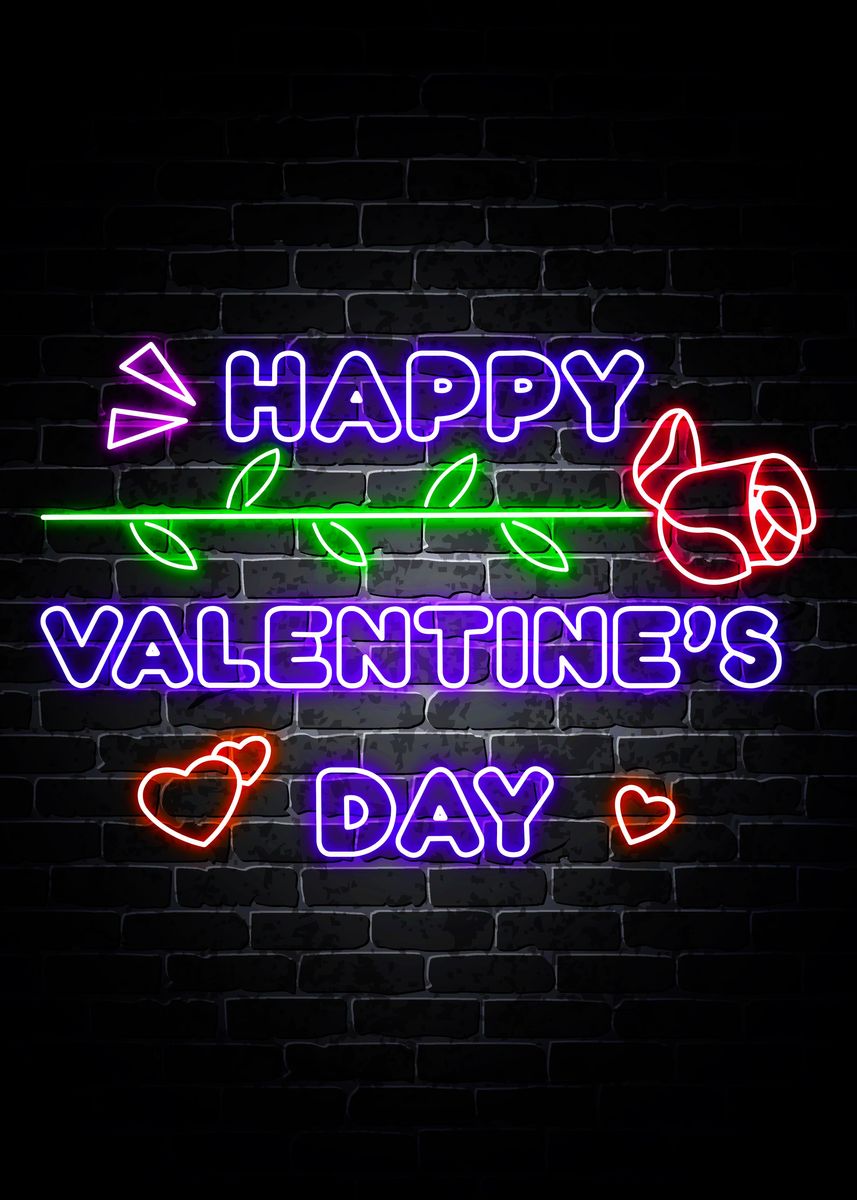 'Happy Valentine Neon Quote' Poster, picture, metal print, paint by ...