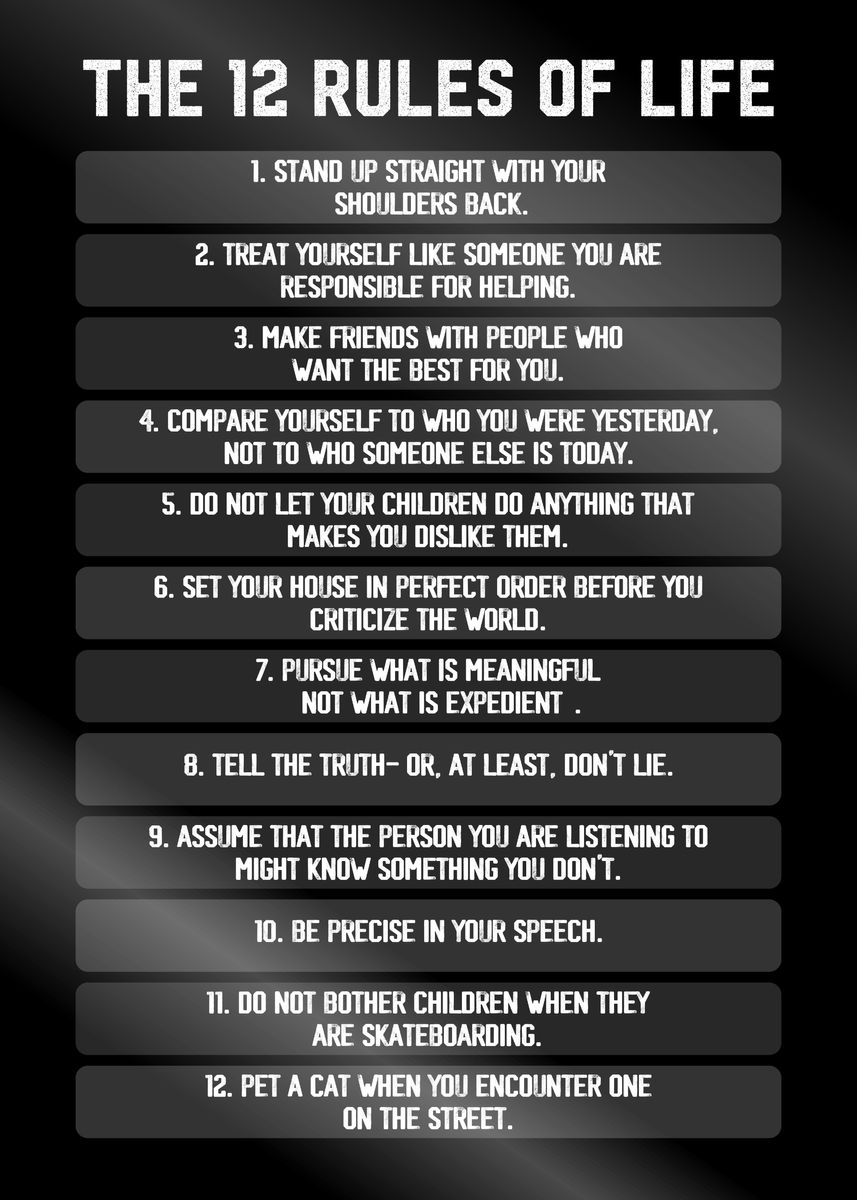 'the 12 rules of life' Poster, picture, metal print, paint by The ...